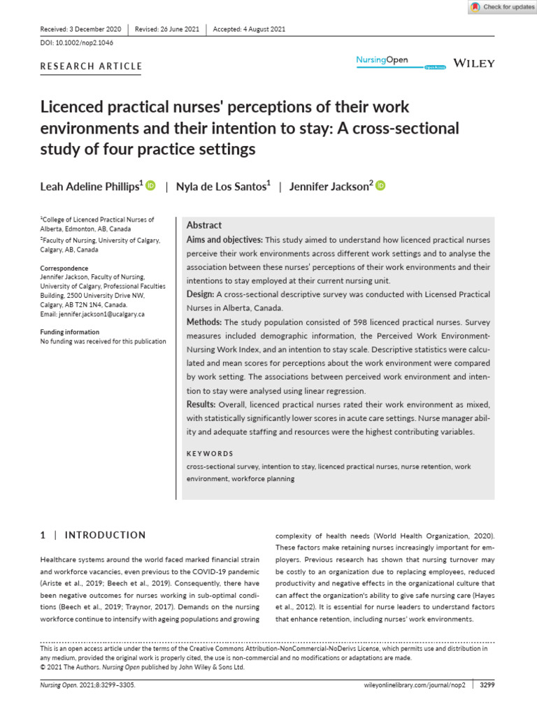 Phillips Et Al 2021 (Canada) | PDF | Nursing | Analysis Of Variance