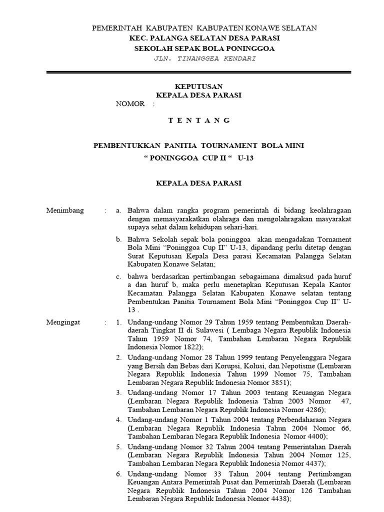 Susunan Panitia Bola Kaki Mini | PDF