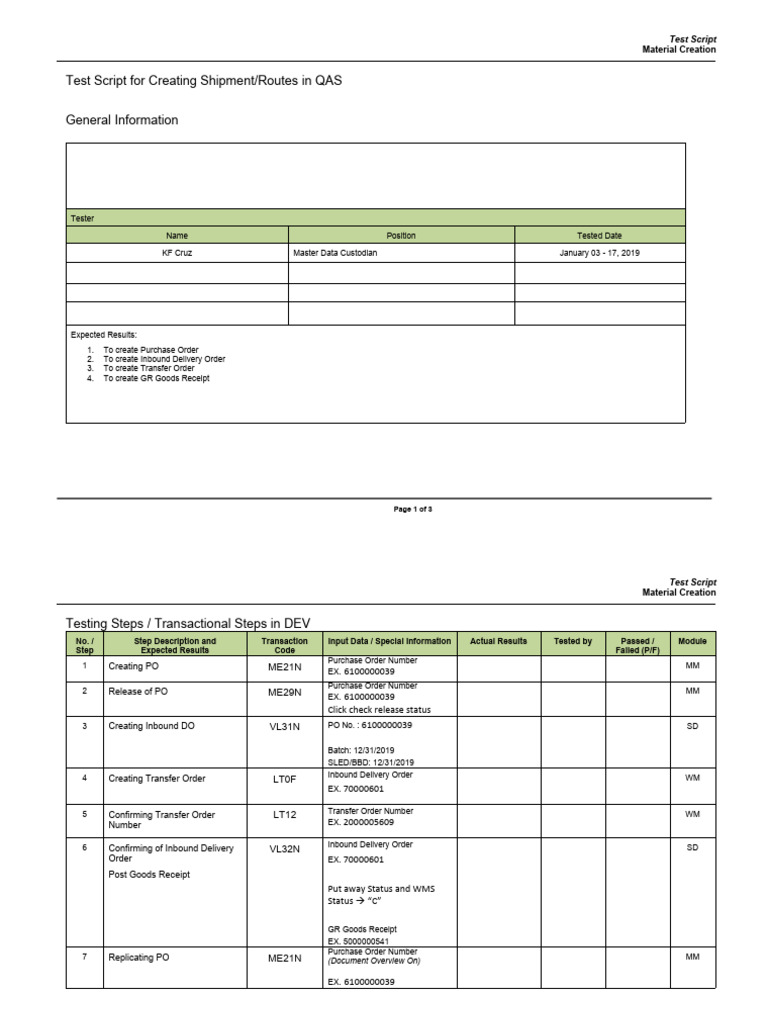 MM Test Scripts | PDF