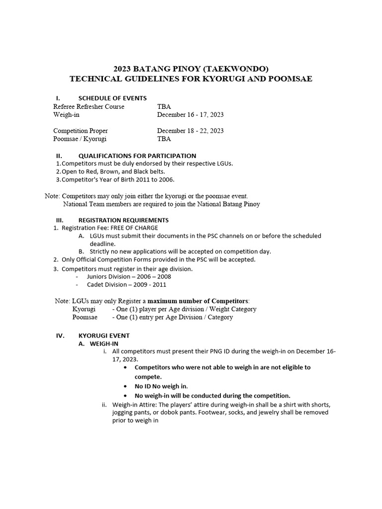 2023 Batang Pinoy Technical Guidelines | PDF
