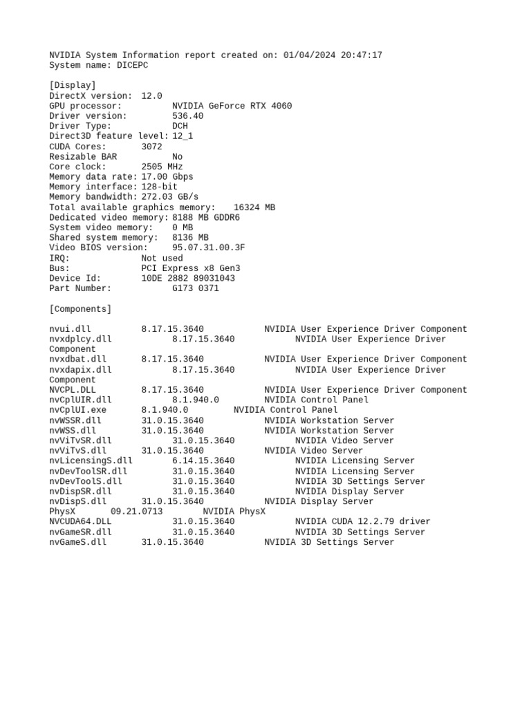 NVIDIA System Information 01-04-2024 20-47-17 | PDF | Games & Activities