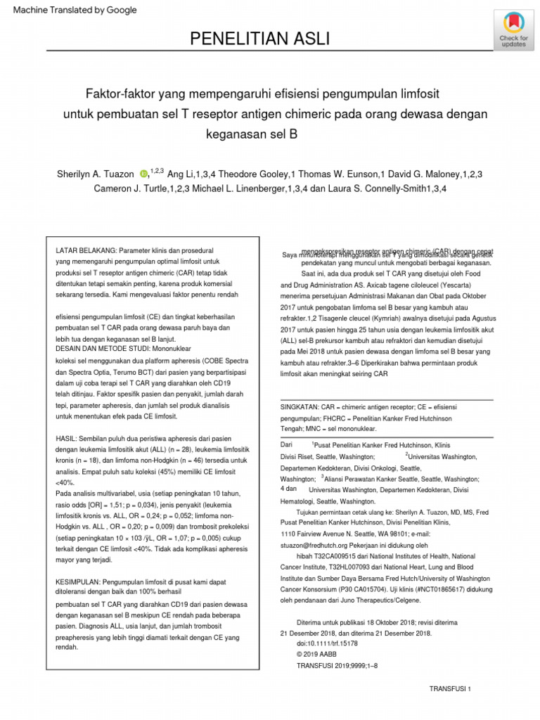 translate Factors affecting lymphocyte collection efficiency for adult (1) | PDF