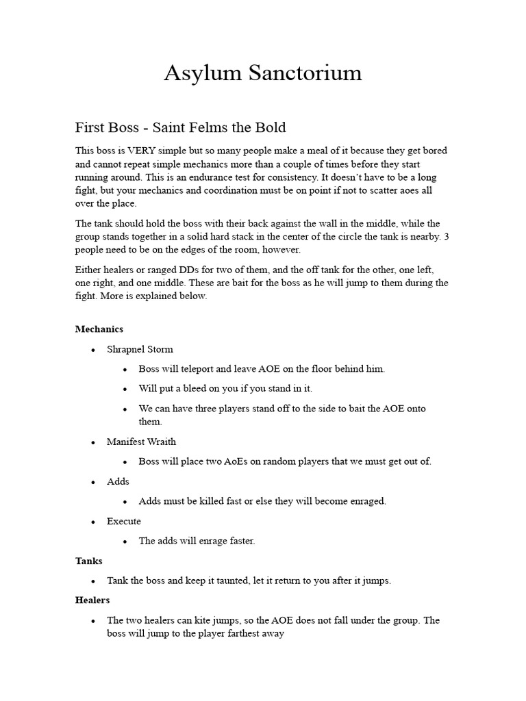 Asylum Sanctorium Boss Guide | PDF