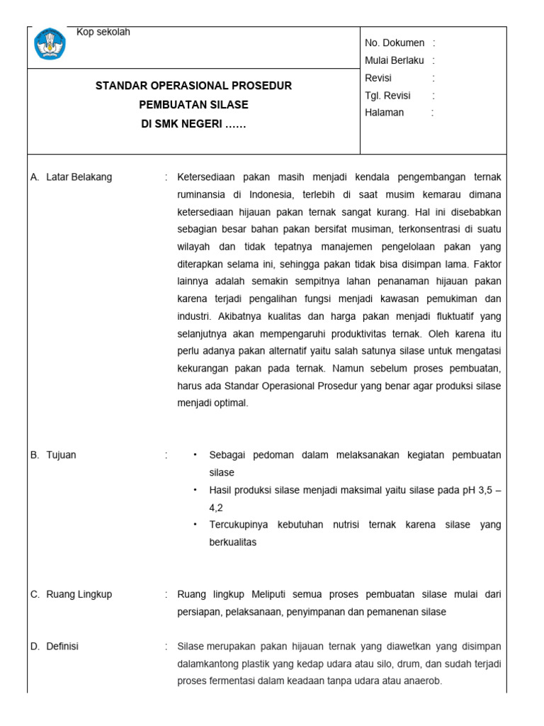 SOP Pembuatan Silase Untuk Ternak | PDF