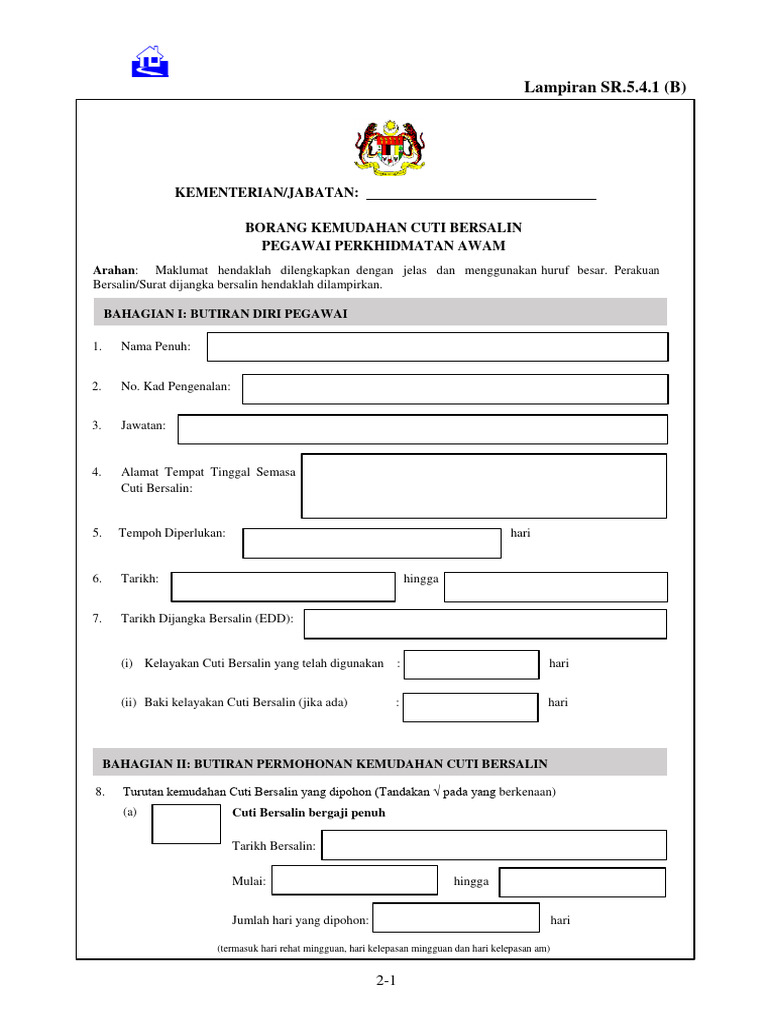 Borang Kemudahan Cuti Bersalin | PDF