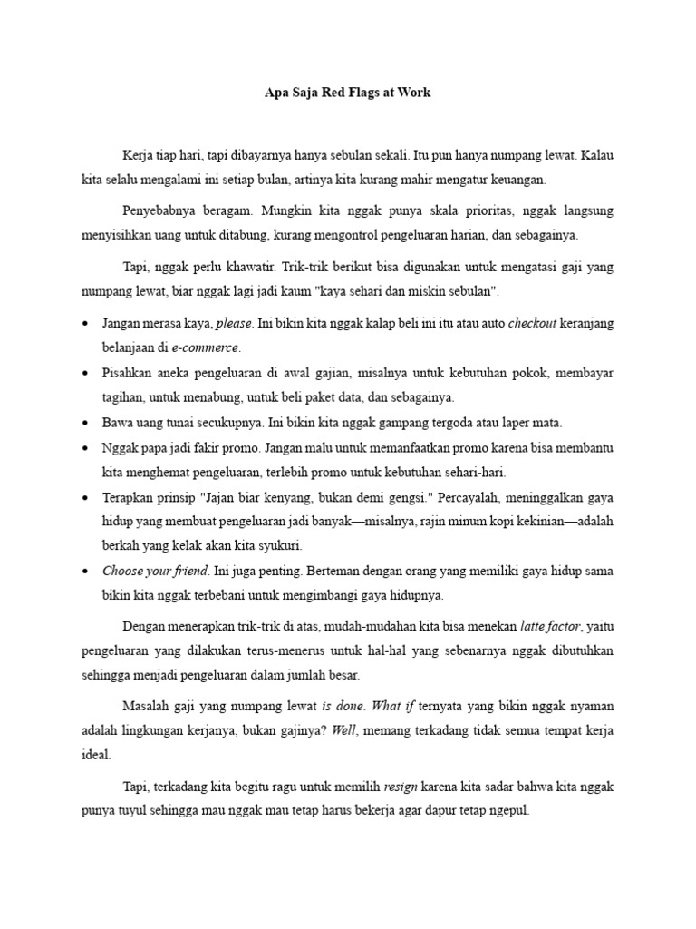 Red Flags Di Tempat Kerja | PDF