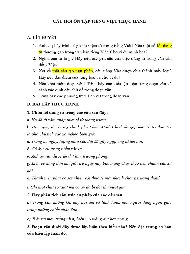 CÂU HỎI ÔN TẬP TVTH | PDF
