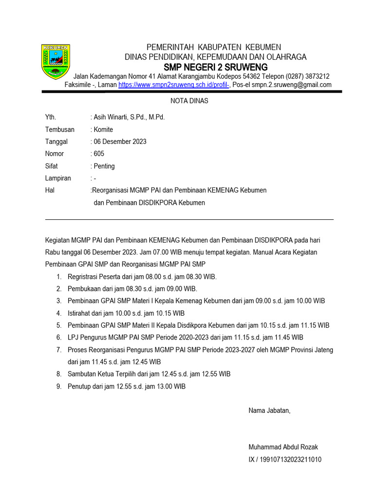 Contoh Format Nota Dinas | PDF