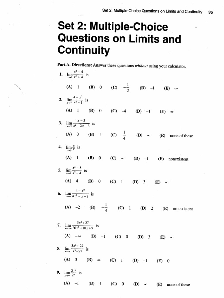 Unit 1 MC: Limits & Continuity | PDF