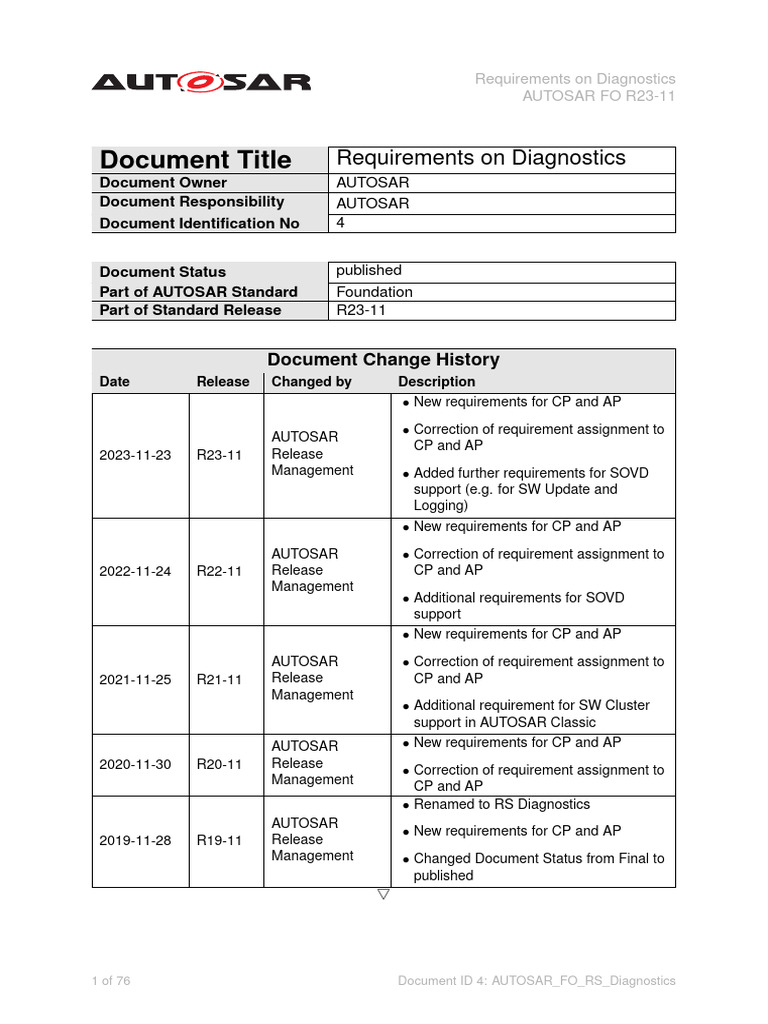 AUTOSAR FO RS Diagnostics | PDF