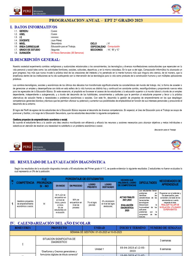 1 - 2do - Ept - Programacion Anual | PDF