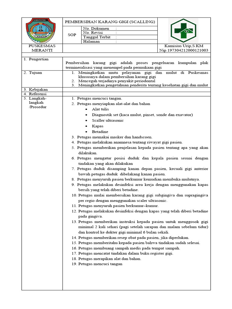 Sop Karang Gigi | PDF