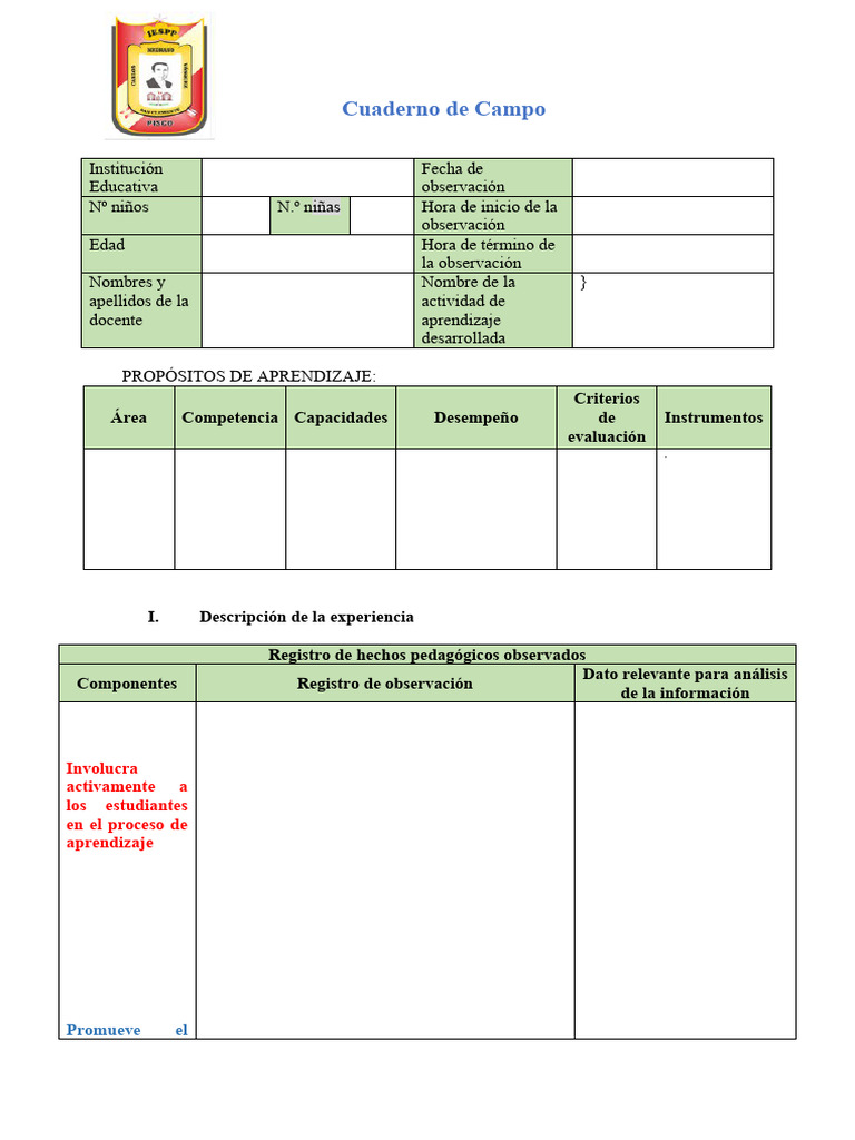 Cuaderno de Campo de Educacion Inicial Superior | PDF