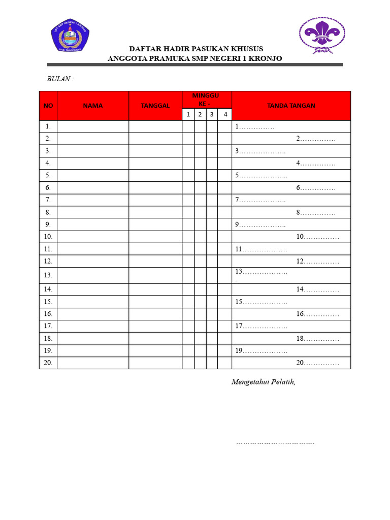 Contoh Daftar Hadir Pramuka | PDF