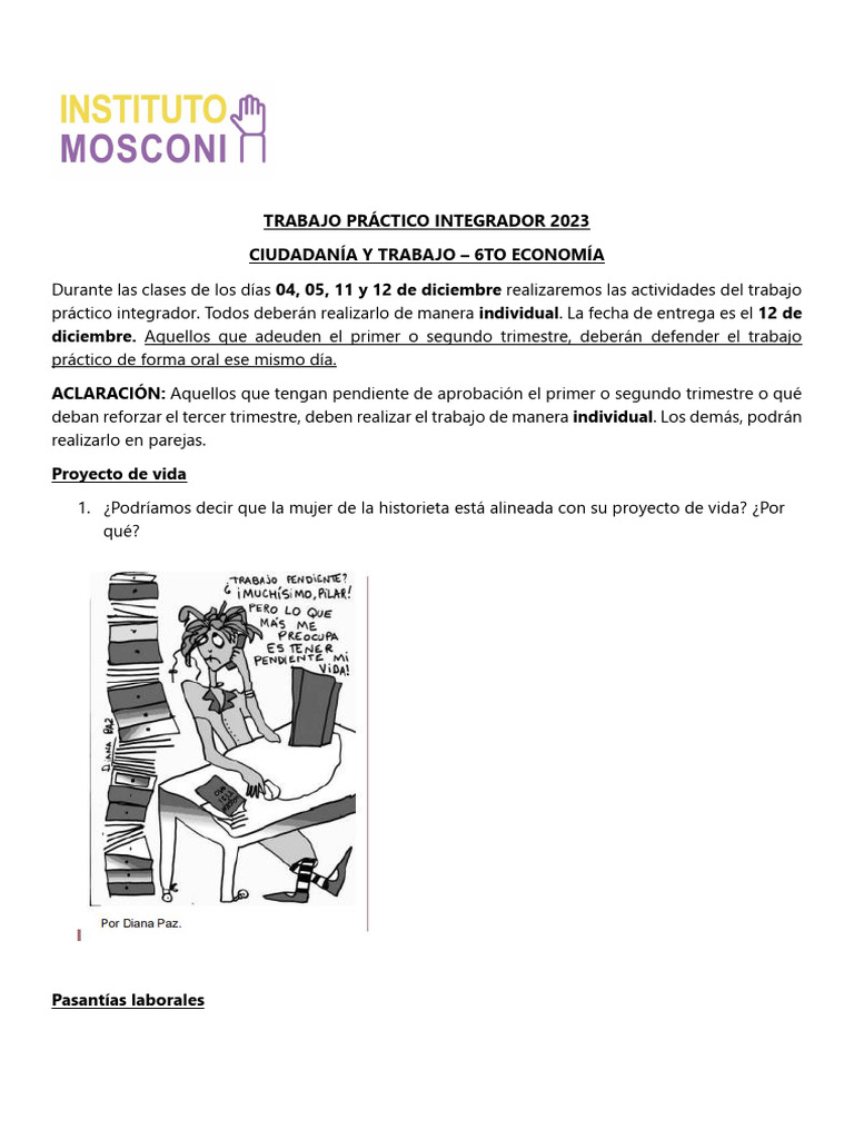 Trabajo Práctico Integrador 2023 - 6to - Ciudadanía y Trabajo -Economía | PDF