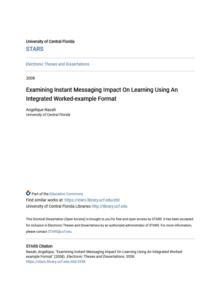 Examining Instant Messaging Impact On Learning Using An Integrate | PDF ...