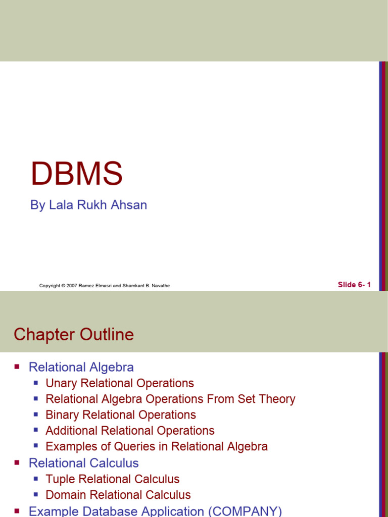 Ch06-The Relational Algebra and Calculus (Compatibility Mode) (Repaired) | PDF | Relational ...