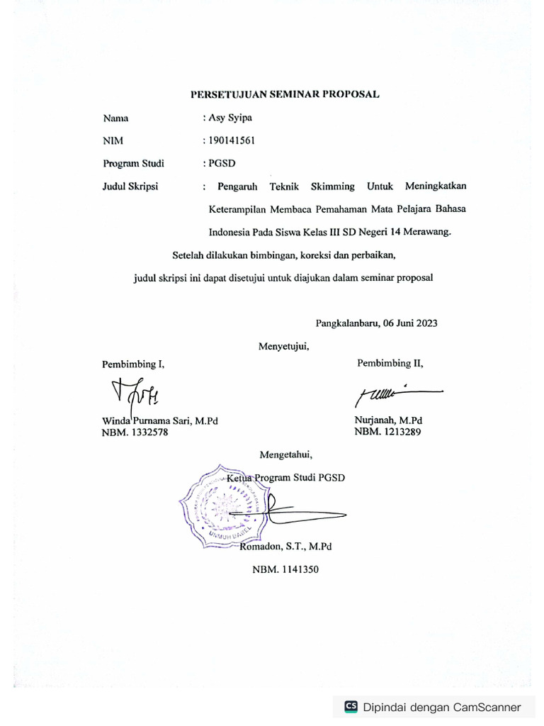 Surat Persetujuan Seminar Proposal | PDF