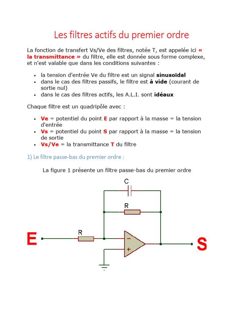 Les Filtres Actifs Du Premier Ordre | PDF