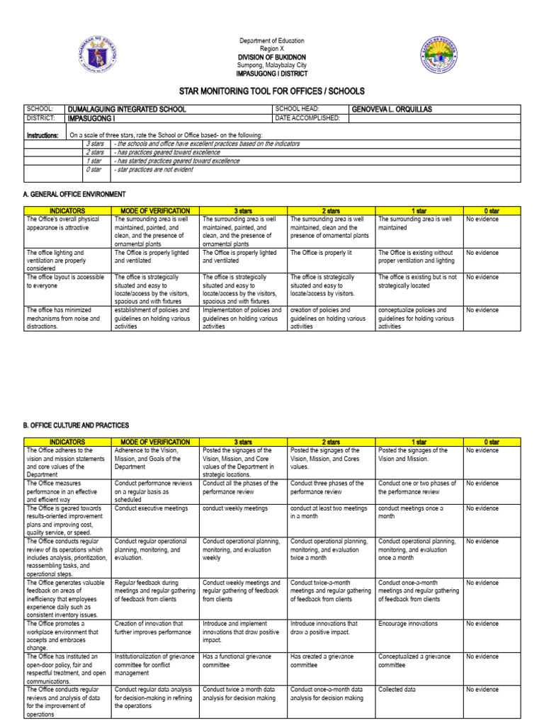 Star Monitoring Tool For Offices 1 | PDF | Performance Appraisal | Decision Making