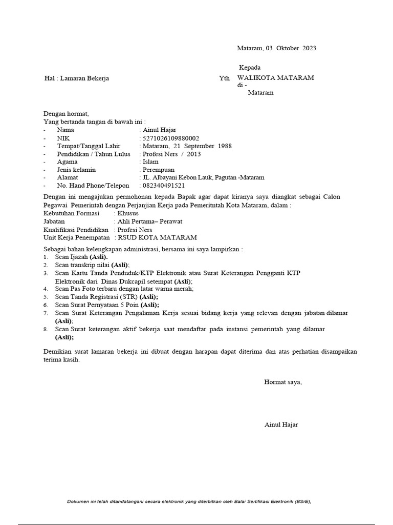 Lamaran Ainul p3k Fix | PDF