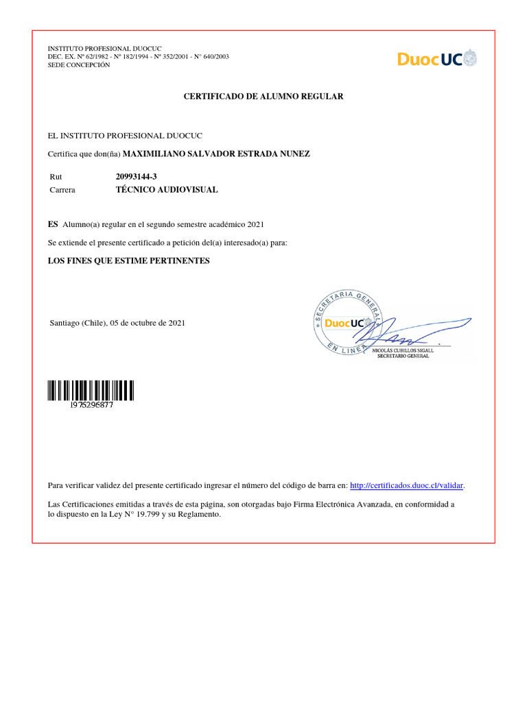 Certificado de Alumno Regular General | PDF