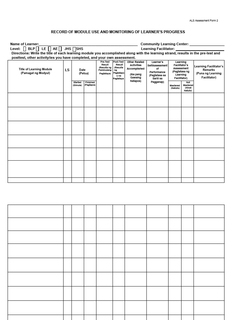 ALS Assessment Form 2 Guide | PDF
