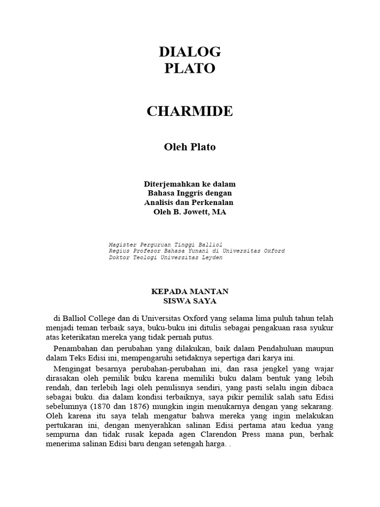 Plato - The Dialogues of Plato (Charmides) (Ind) | PDF