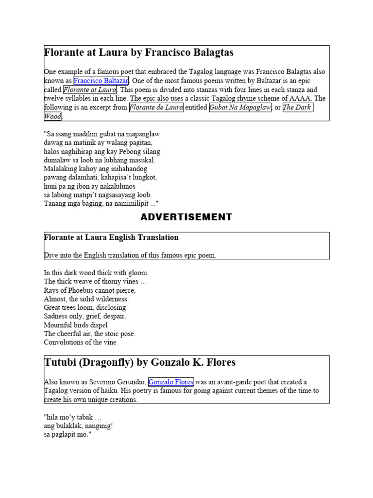 Florante at Laura by Francisco Balagtas | PDF | Tagalog Language