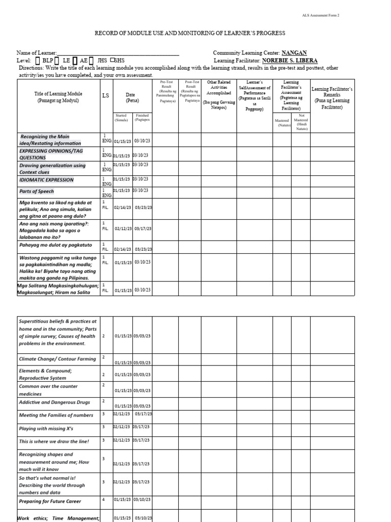 Assessment Form 2 Edited NEW | PDF