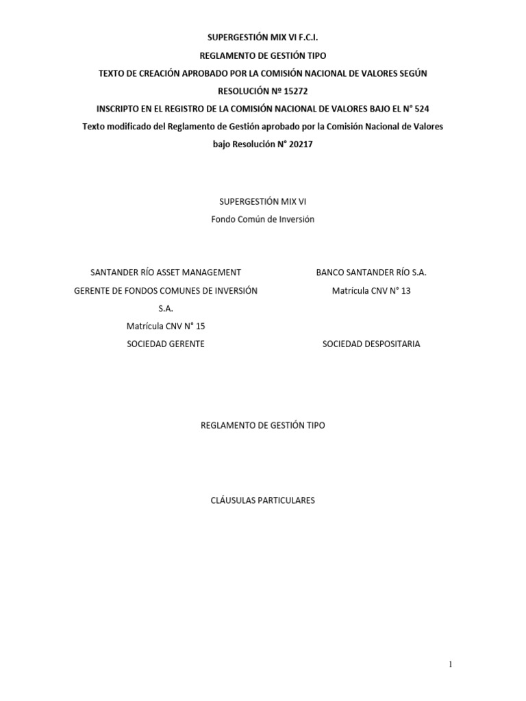 Reglamento Mix VI | PDF | Fondo de inversión | Fondo de inversion