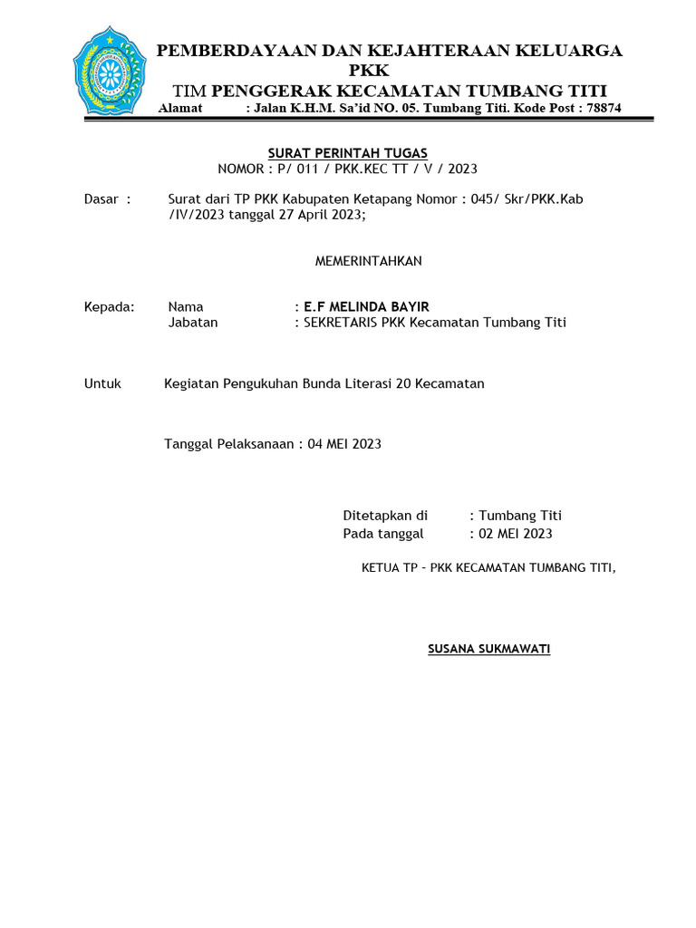 Surat Tugas PKK | PDF