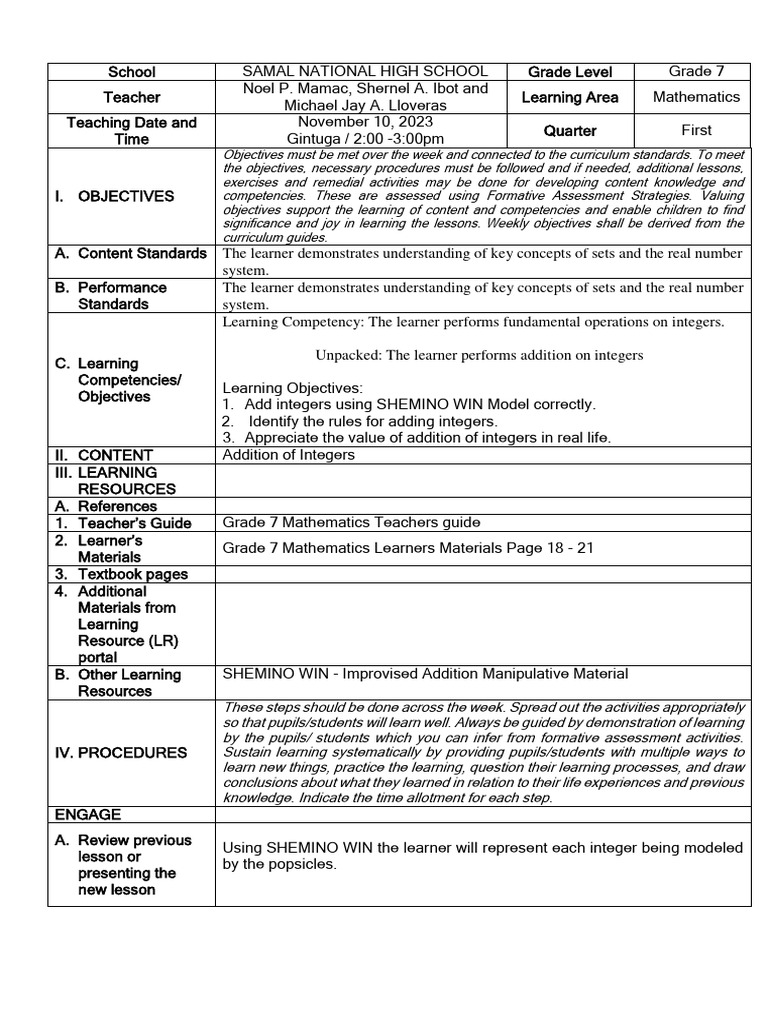 IGACOS Lesson-Plan IMPROVISATION | PDF | Learning | Curriculum