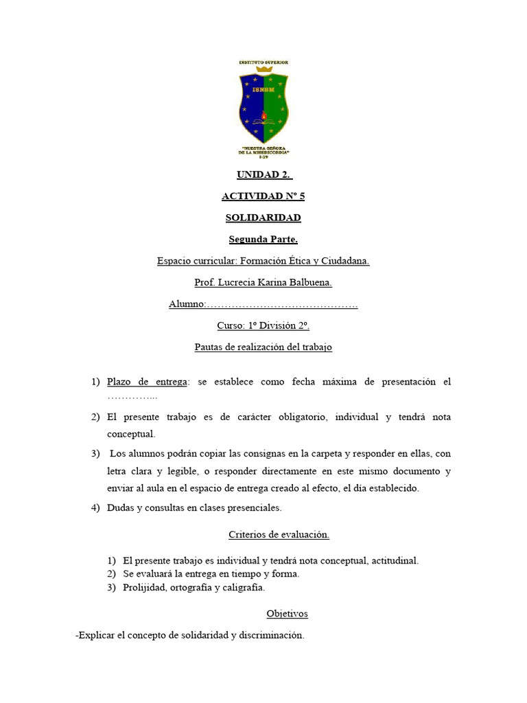Actividad Ética: Solidaridad y Valores | PDF