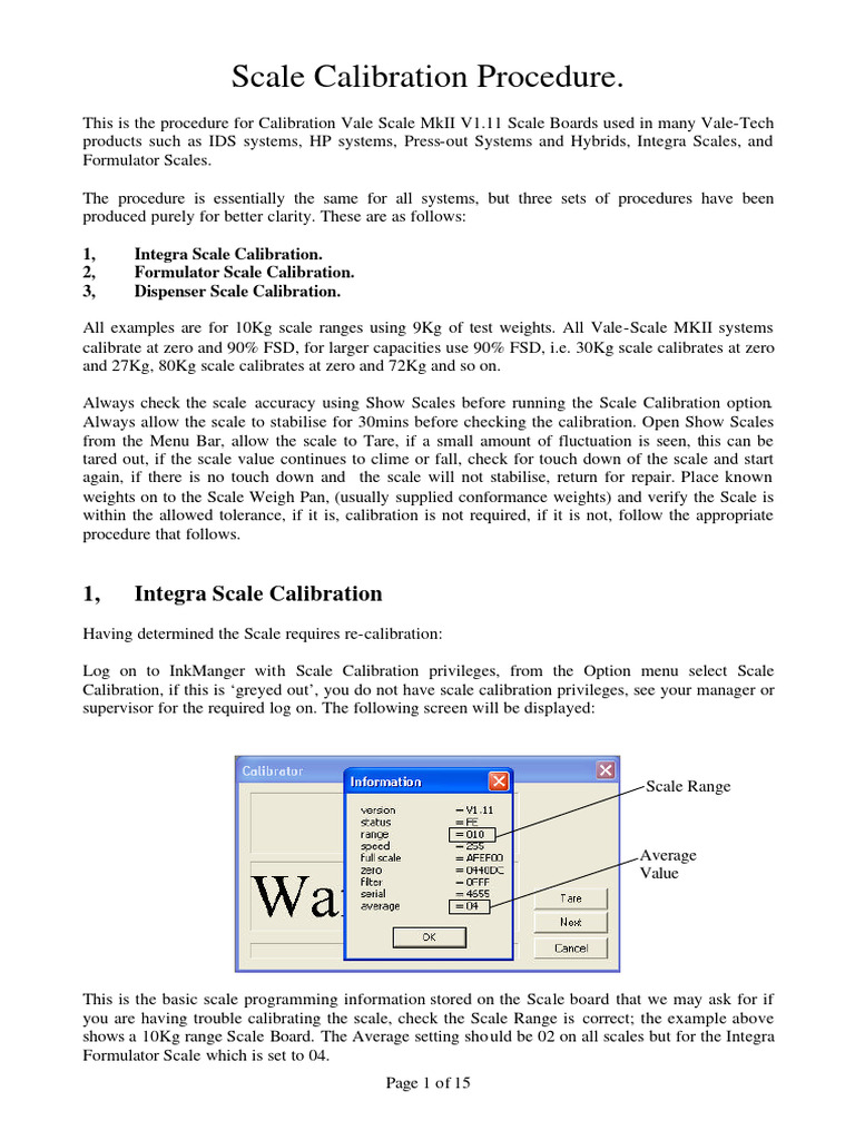 Scale Calibration Procedure PDF | PDF