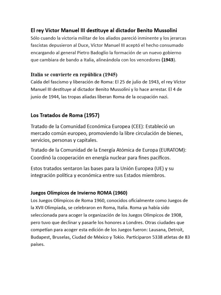 El Rey Víctor Manuel III Destituye Al Dictador Benito Mussolini | PDF