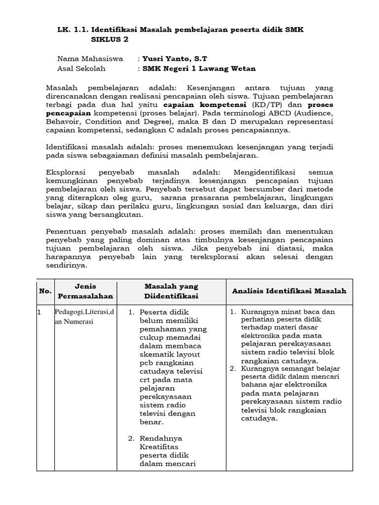 LK. 1.1. Identifikasi Masalah - Siklus 2 | PDF