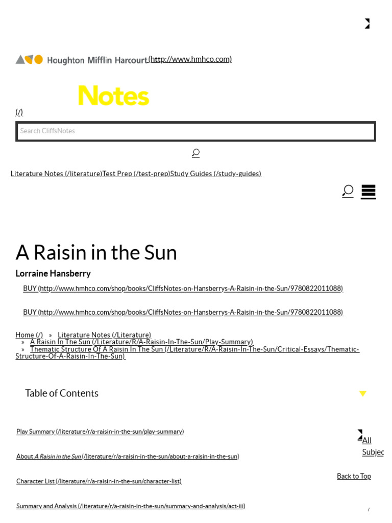 Thematic Structure of A Raisin in The Sun | PDF