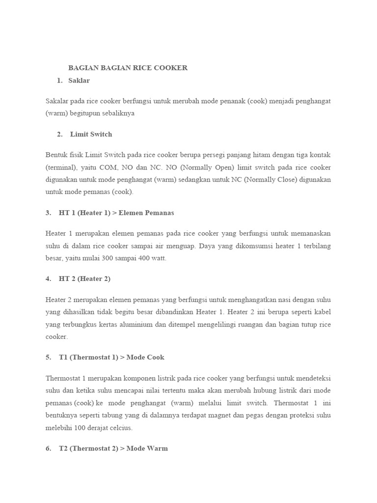 Bagian Bagian Rice Cooker | PDF