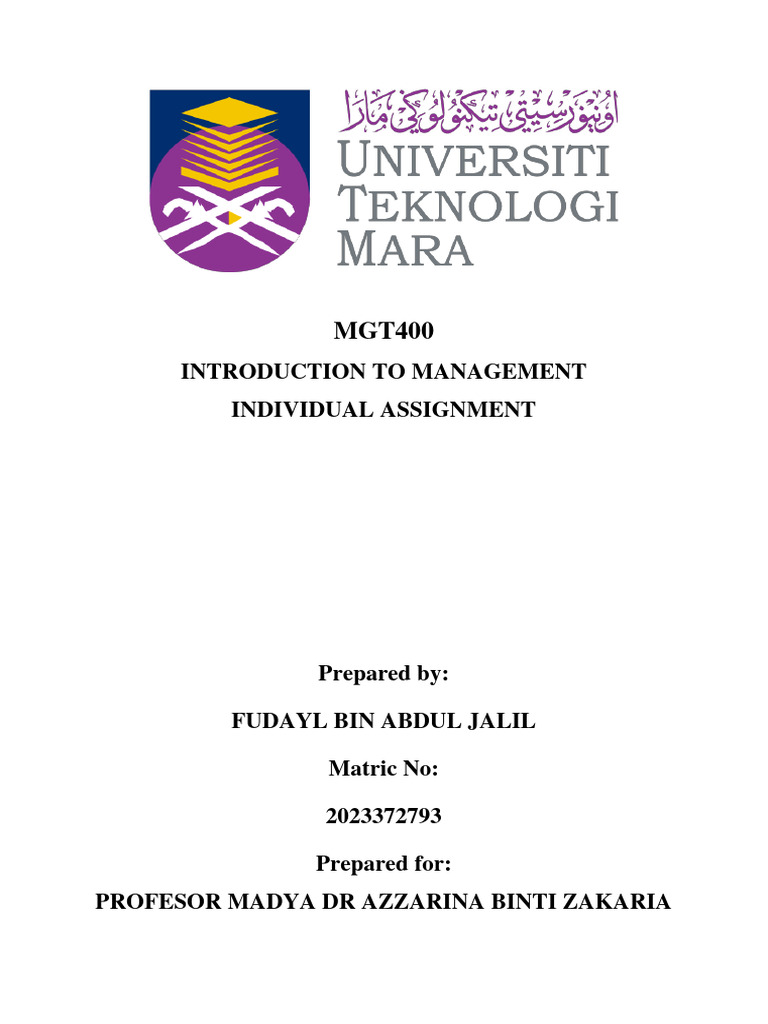 Individual Assignment MGT400 | PDF