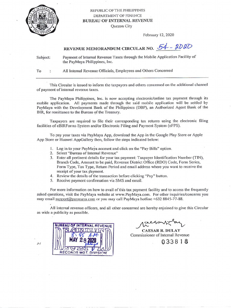 RMC No. 54-2020 | PDF