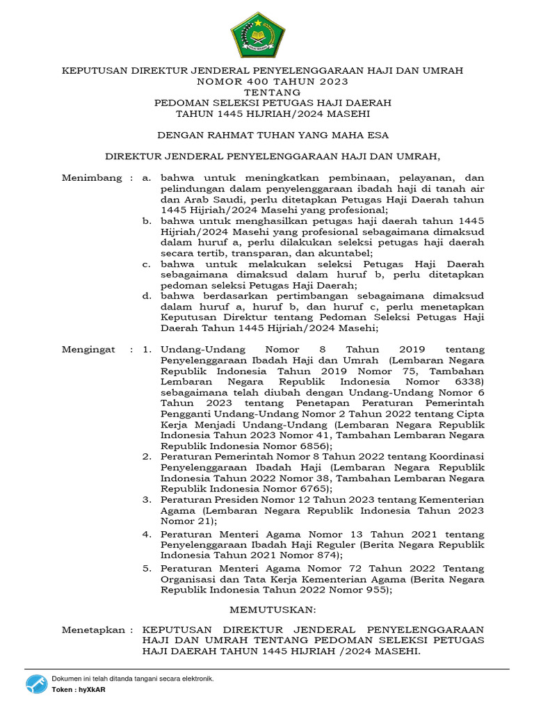 Kepdirjen No. 400 Tahun 2023 TTG Seleksi PHD 2024 | PDF Kepdirjen No. 400 Tahun 2023 TTG Seleksi PHD 2024 | PDF