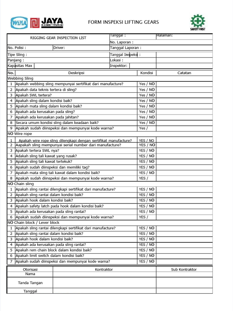 PDF Form Inspeksi Lifting Gears | PDF