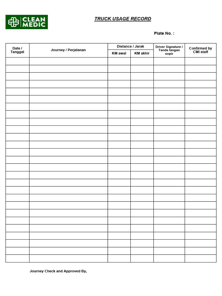 Truck Usage Record Template | PDF