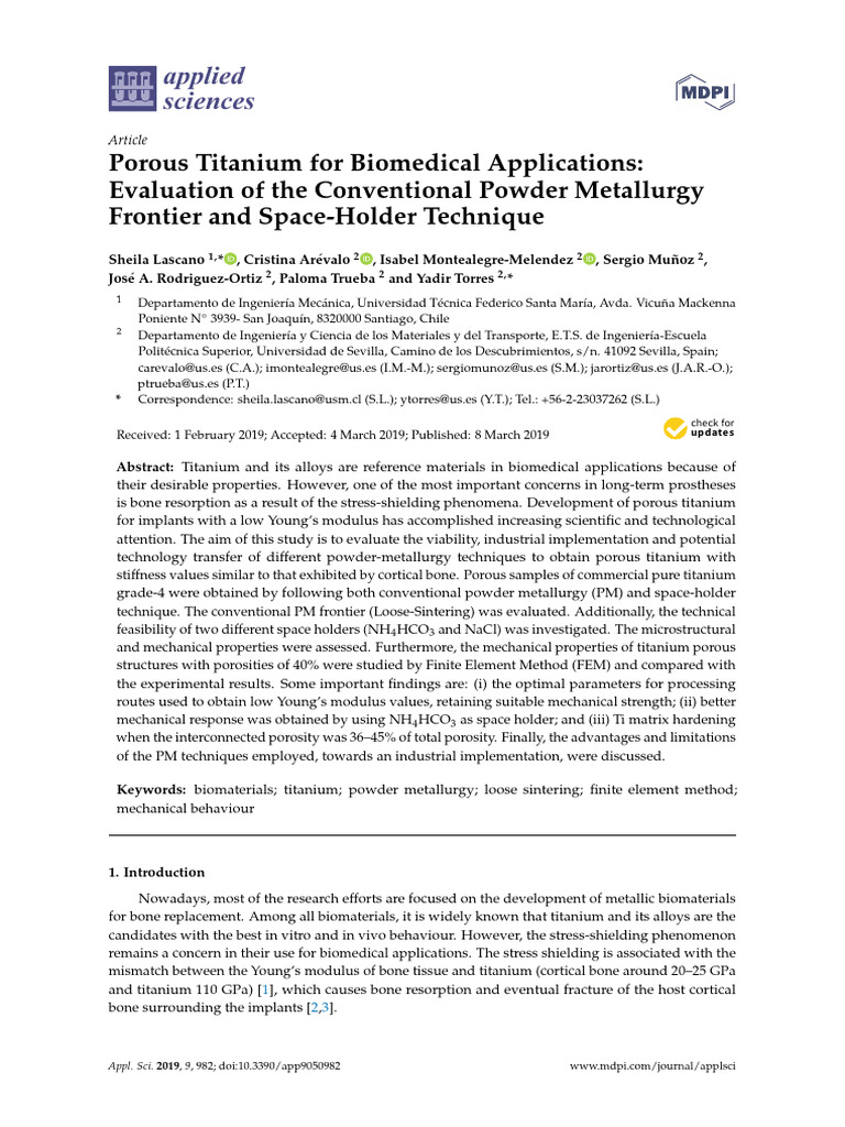 Porous Titanium For Biomedical Applications | PDF