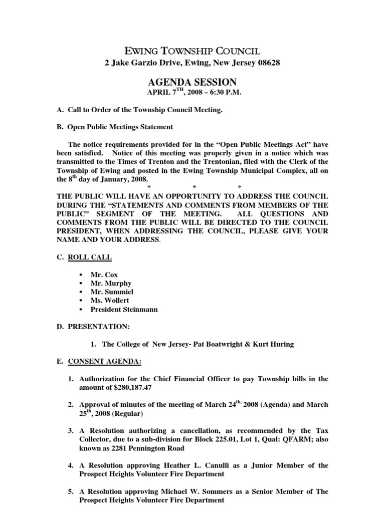 Council Agenda 20080407 | PDF | Government | The United States