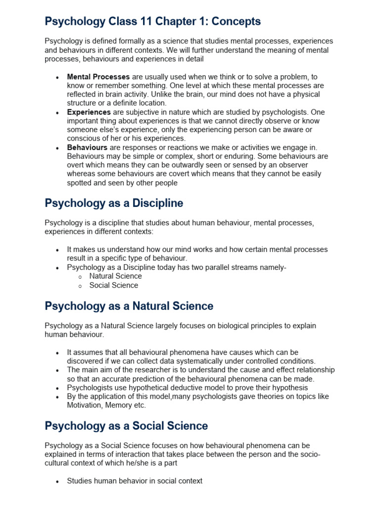 Psychology Class 11 Chapter 1 | PDF | Psychology | Mind