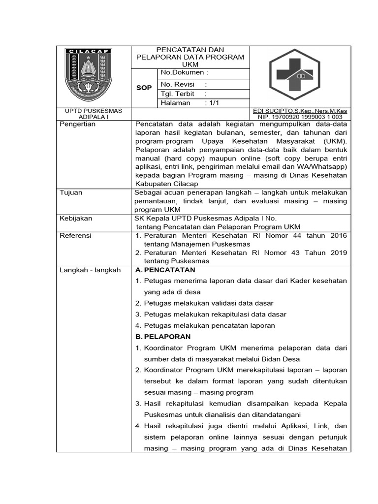 Sop Pencatatan Dan Pelaporan New | PDF