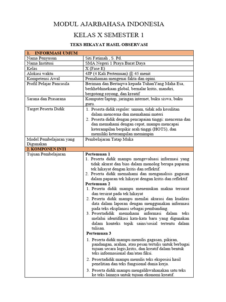 Modul Ajar HIKAYAT Siti Fatimah Siap-1 | PDF | Karier & Perkembangan
