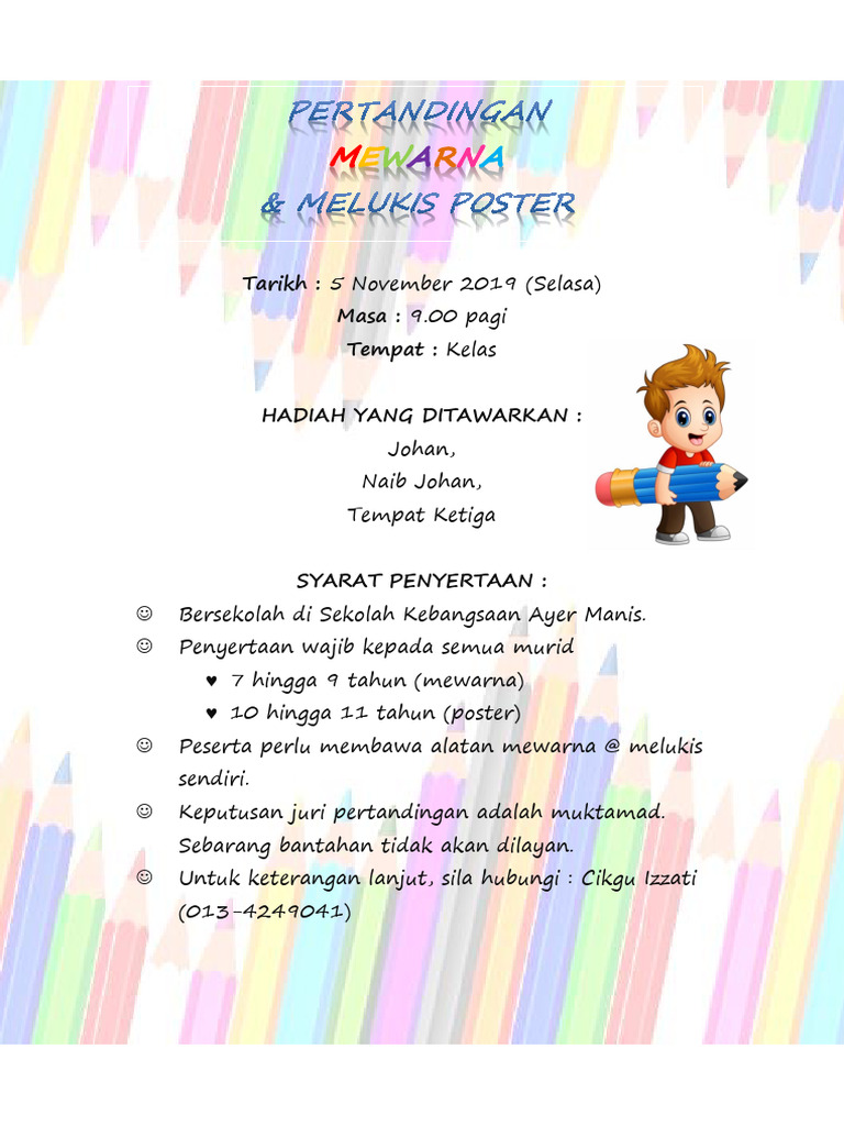 Iklan Pertandingan Mewarna & Melukis Poster | PDF